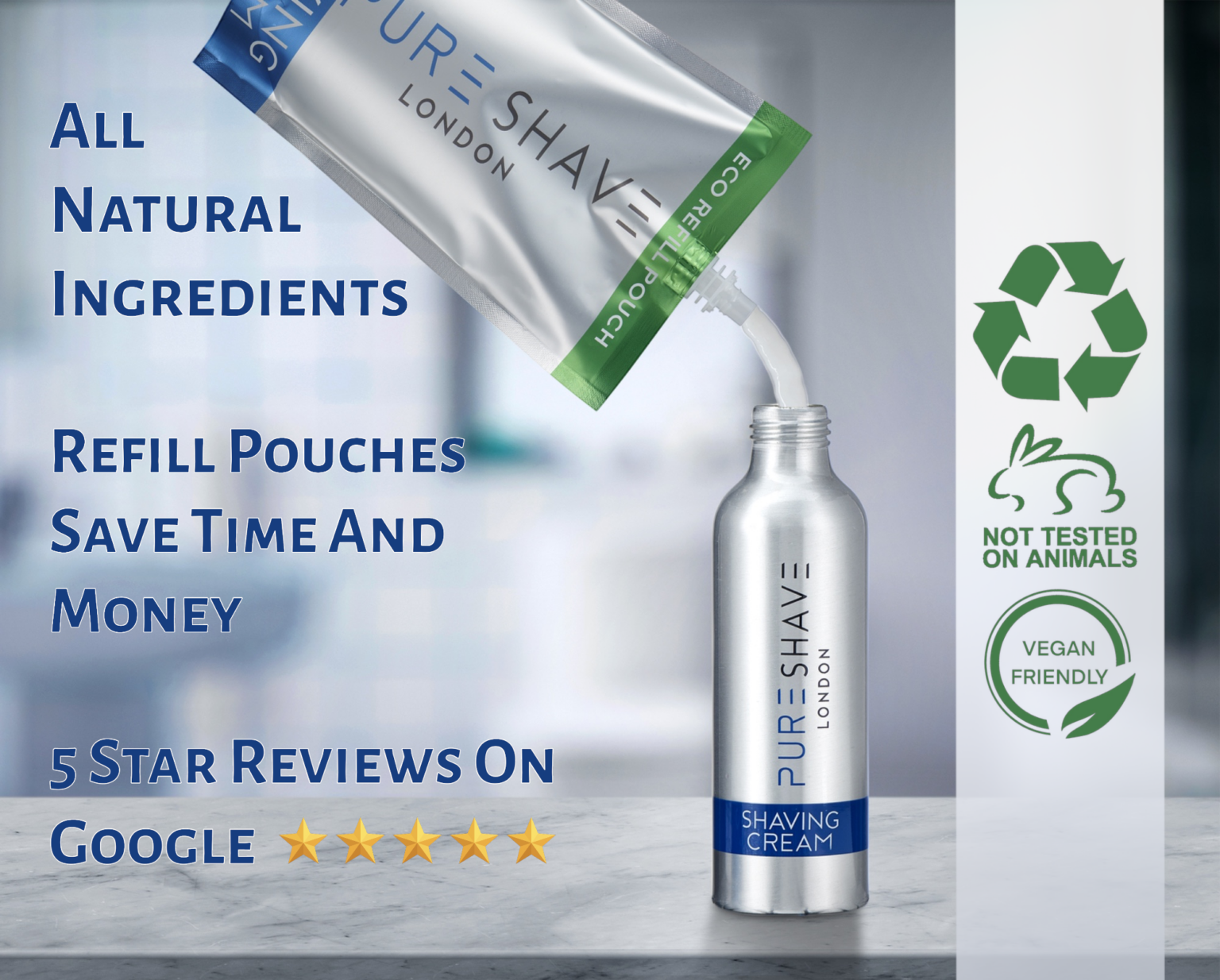 Shaving Cream (150ml) With Refillable Bottle | Pure Shave